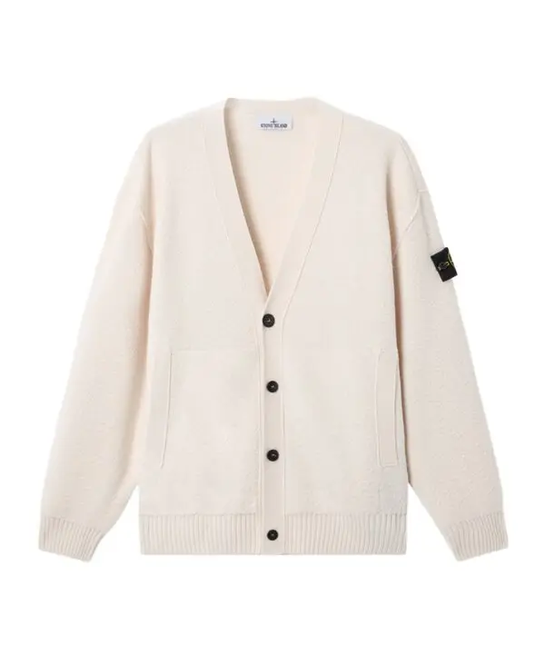 Stone Island Loose-fit V-neck Cardigan With Pockets - Ivory