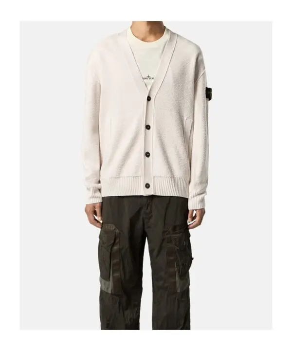 Stone Island V-neck Cardigan With Pockets - Ivory