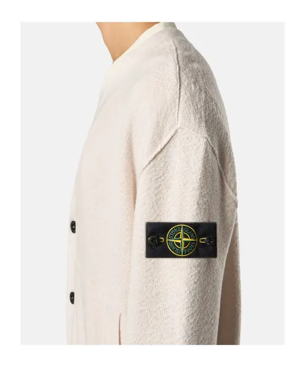 Stone Island V-neck Cardigan With Pockets - Ivory