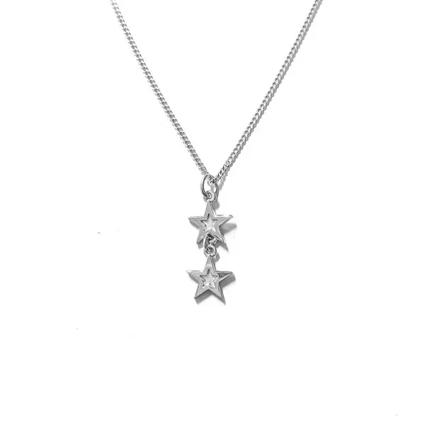 EDGE ONLY Sterling Double Star Pendant Necklace - Silver