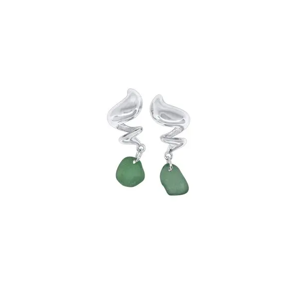 GLASSTYK Sea Glass Drop Earrings In Polished Steel - Blue