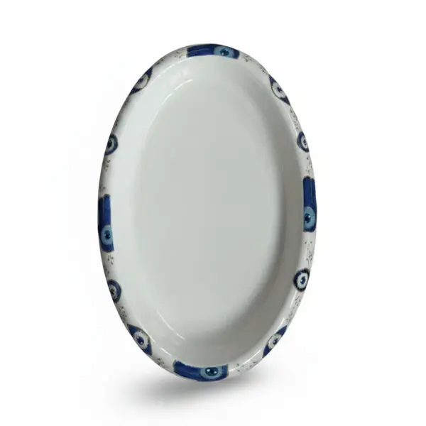 CASA DUNIYA Karima Oval Hand-painted Evil Eye Serving Platter - White