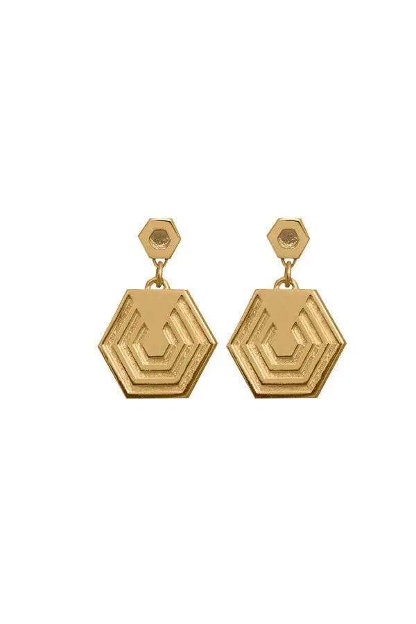 EDGE ONLY Hexagon Drop Earrings 18ct Vermeil
