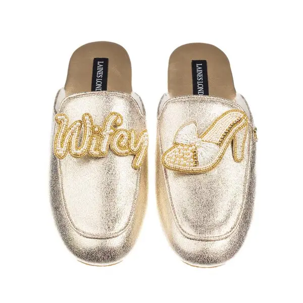 LAINES LONDON Embellished Mules With Removable Brooches - Gold