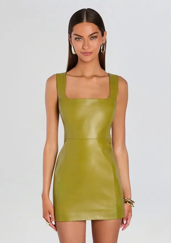 Retrofete Tilde Leather Mini Dress - Basil