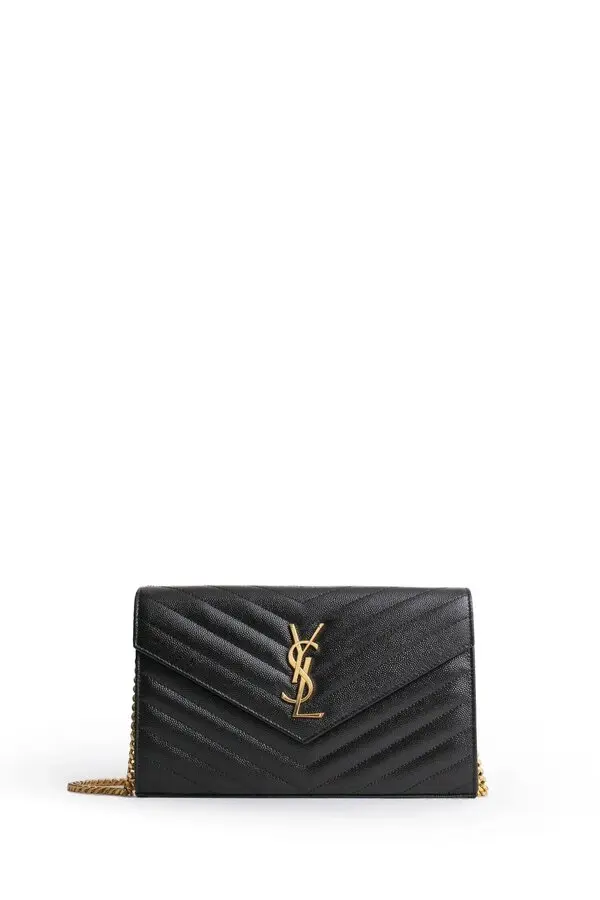 Saint Laurent Monogram Chain Wallet In Grain De Poudre Embossed Leather - Black