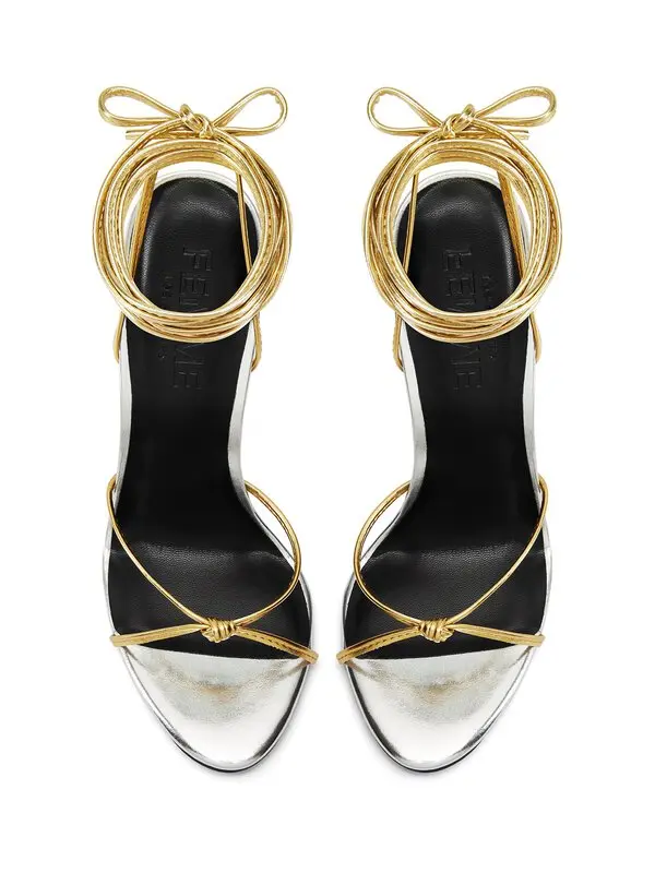 Femme La Athens Lace Up Stiletto Sandals - Silver