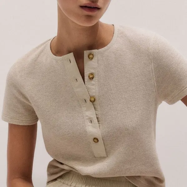 ME+EM Button Down Waffle Baby Tee