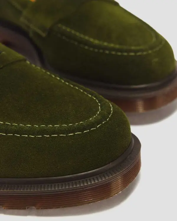 Dr. Martens Repello Calf Suede Moc Toe Penny Loafers - Green