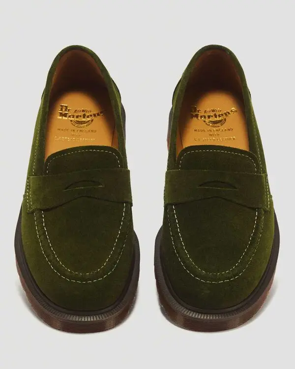 Dr. Martens Repello Calf Suede Moc Toe Penny Loafers - Green