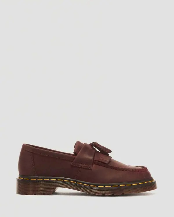 Dr. Martens Adrian Crazy Horse Leather Tassel Loafers - Red