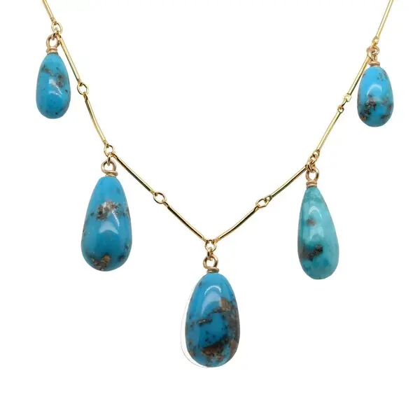LORI KAPLAN DESIGN Persian Turquoise Drop Necklace - Gold/blue