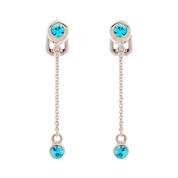 EMMA HOLLAND JEWELLERY Platinum Aqua Crystal Drop Clip Earrings - Silver