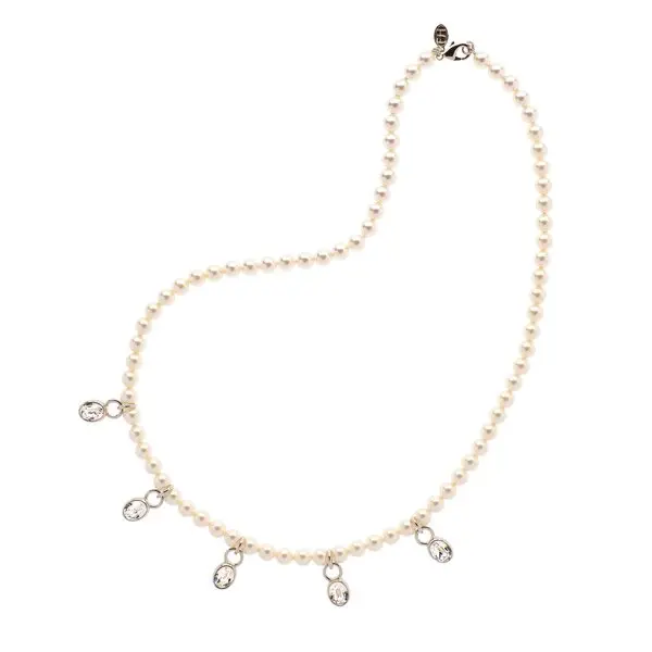 EMMA HOLLAND JEWELLERY Pearl Necklace With Crystal Droplets - White/silver