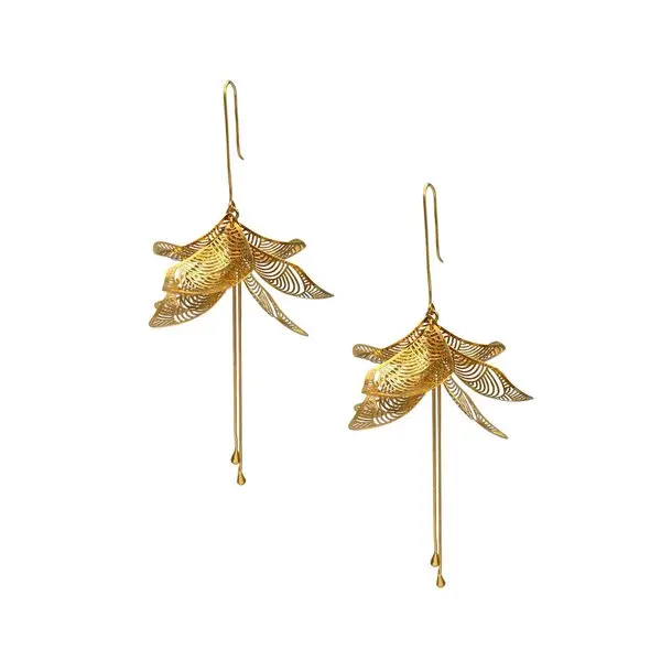 JAREDJAMIN Leilani Filigree Floral Statement Earrings - Gold