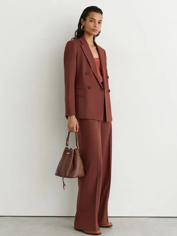 REISS Solene Wool-blend Wide-leg Suit Trousers - Brick Red