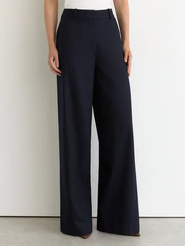 REISS Solene Wool-blend Wide-leg Suit Trousers - Navy