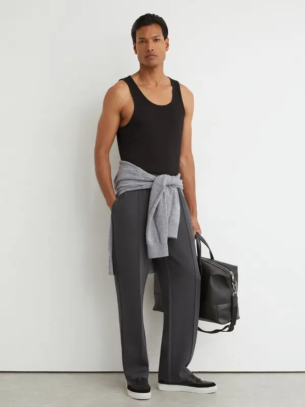 REISS Form Premium Interlock Straight-leg Joggers - Charcoal Grey