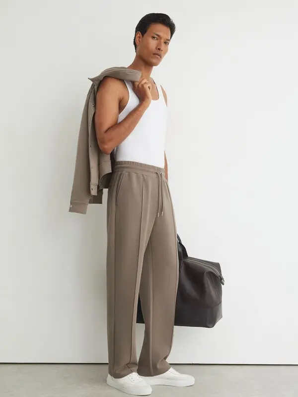 REISS Form Premium Interlock Straight-leg Joggers - Mushroom Brown