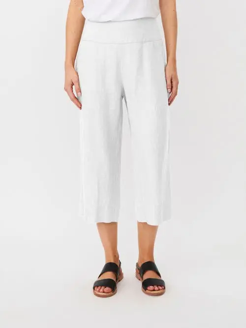 MASAI COPENHAGEN Linen Cropped Trousers With Smocked Waistband - White