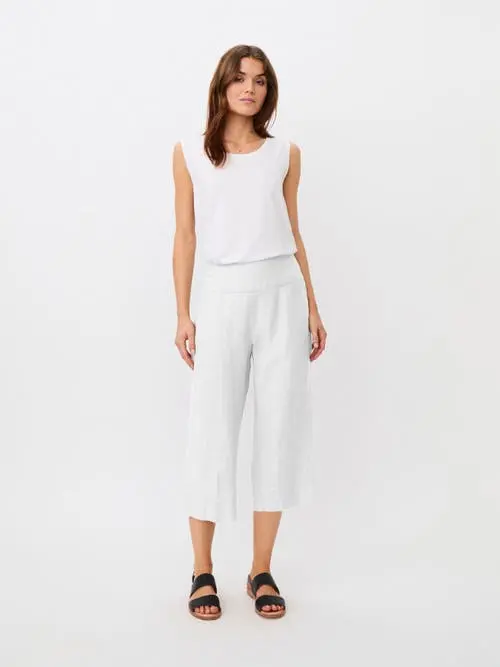 MASAI COPENHAGEN Linen Cropped Trousers With Smocked Waistband - White
