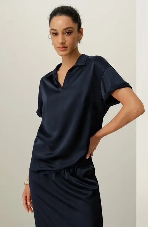 Lilysilk Washable Silk Charmeuse Polo Top