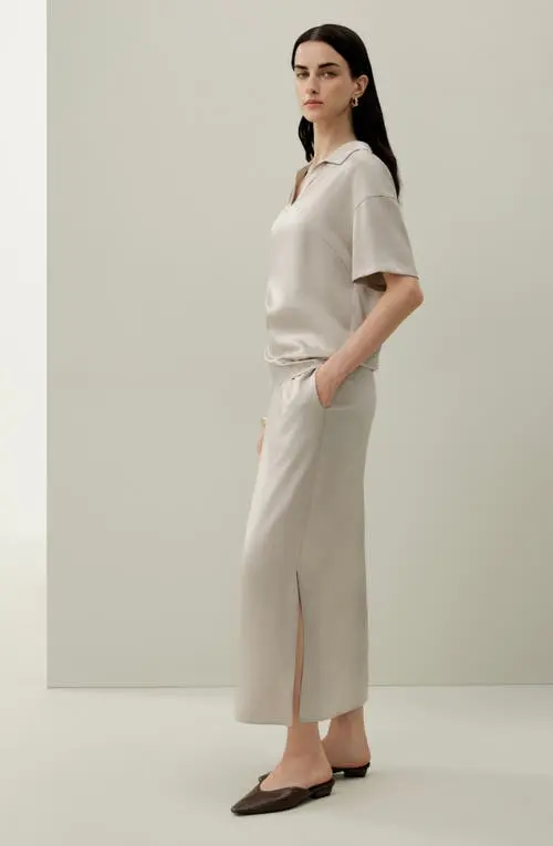 Lilysilk Washable Silk Charmeuse Polo Top - Silvergray