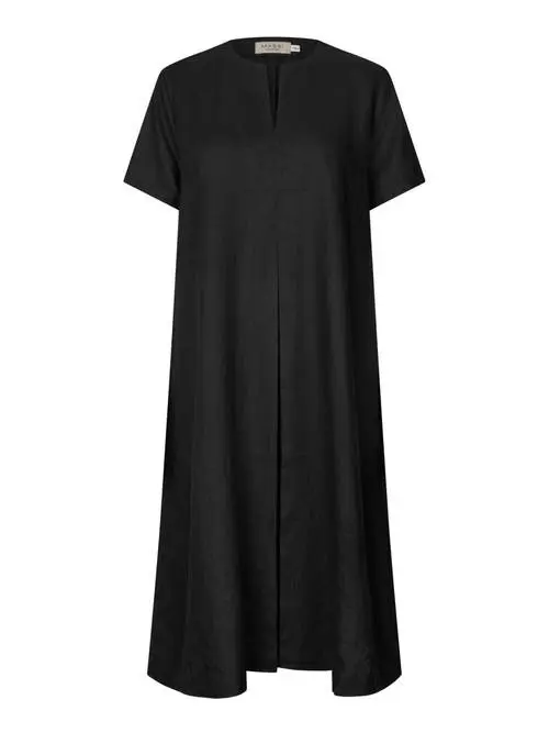 MASAI COPENHAGEN Linen Tunic Dress With Slash Neckline - Black