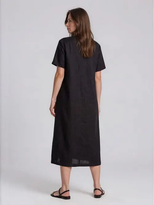MASAI COPENHAGEN Linen Tunic Dress With Slash Neckline - Black