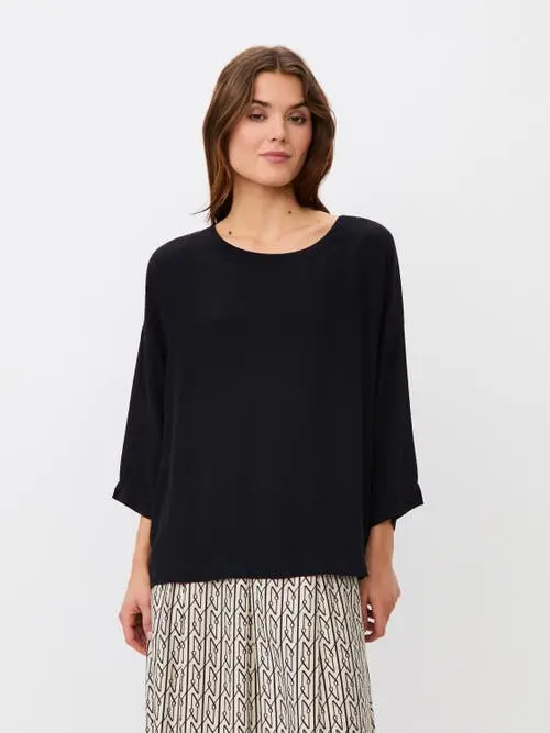 MASAI COPENHAGEN Mabecca Round Neck Draped Blouse - Black