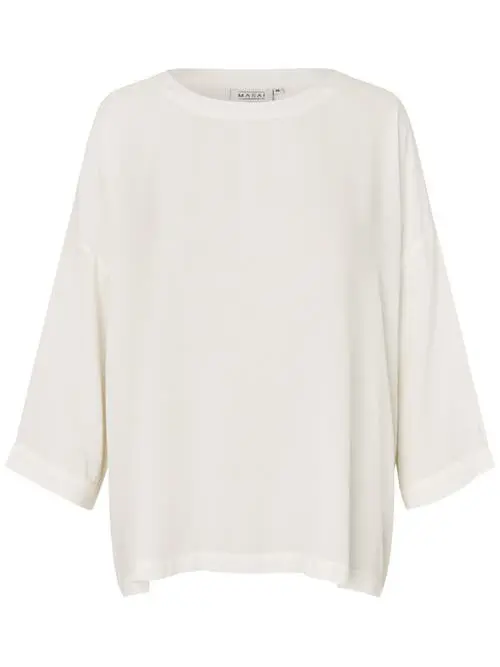 MASAI COPENHAGEN Mabecca Round Neck Draped Blouse - Cream