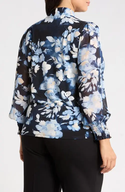 Anne Klein Floral Mixed Media Faux Wrap Blouse