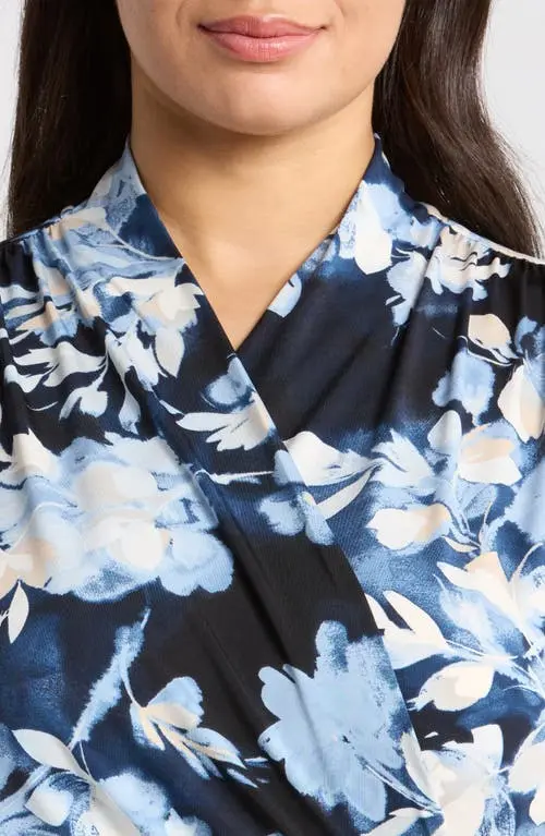Anne Klein Floral Mixed Media Faux Wrap Blouse