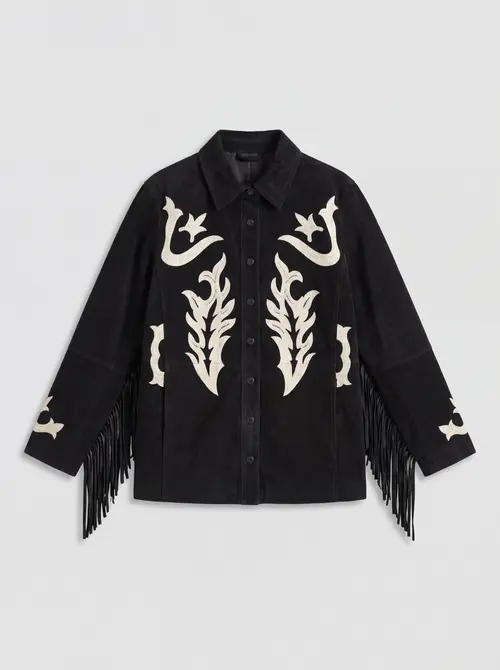 Nasty Gal Real Suede Embroidered Western Shirt With Fringe Detailing