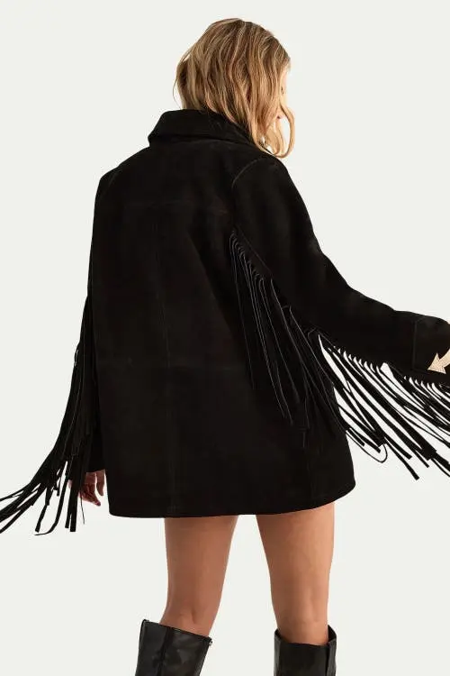 Nasty Gal Real Suede Embroidered Western Shirt With Fringe Detailing