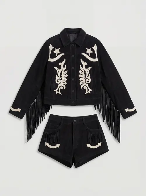 Nasty Gal Real Suede Western Embroidered Shorts