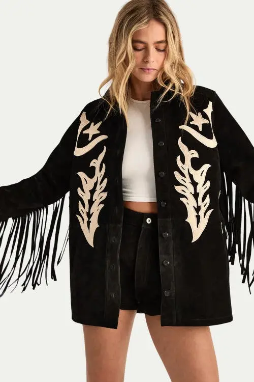 Nasty Gal Real Suede Western Embroidered Shorts