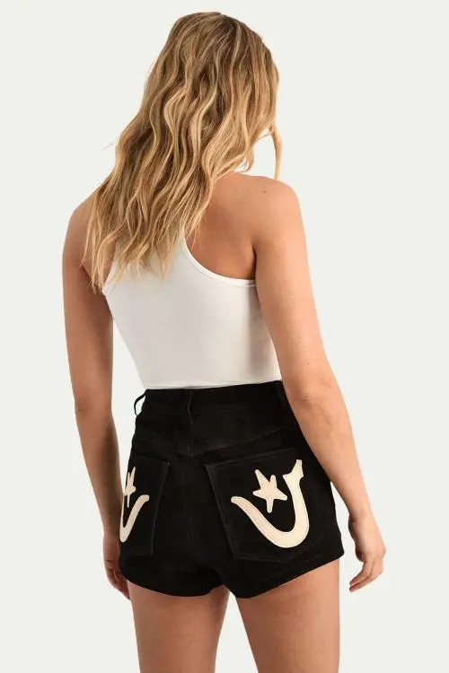 Nasty Gal Real Suede Western Embroidered Shorts