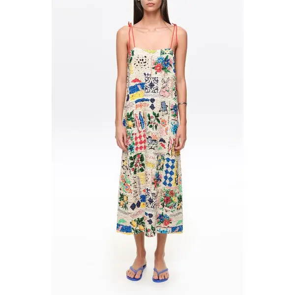 Bimba Y Lola Patchwork Ruched Strappy Midi Dress