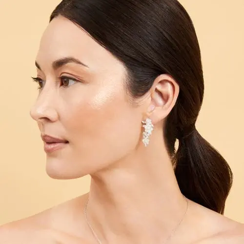 The Pearl Source White Freshwater Pearl And Mother Of Pearl Magnolia Flower Dangle Earrings