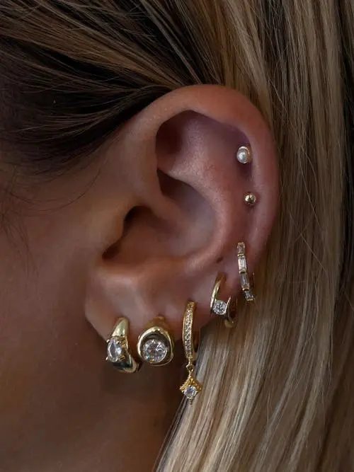 BEADS BY TARA 14k Vermeil Oval Stone Hoop Earrings With White Topaz