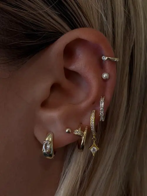 BEADS BY TARA 14k Vermeil Oval Stone Hoop Earrings With White Topaz