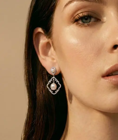 The Pearl Source White Freshwater Pearl Elite Earrings With Cubic Zirconia