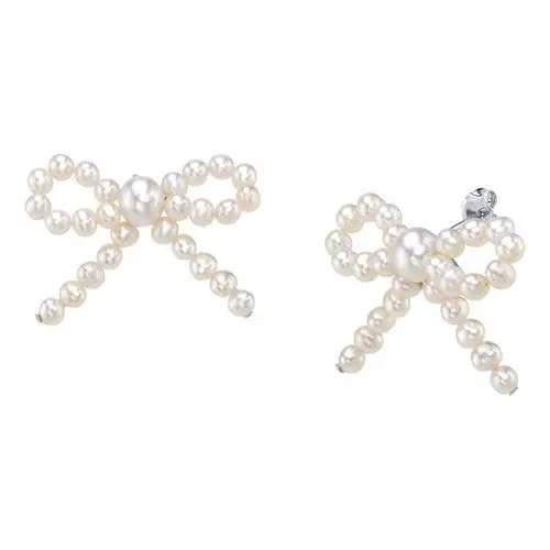The Pearl Source White Freshwater Pearl Bow Earrings