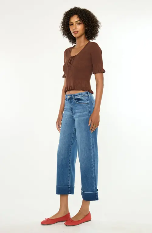 KANCAN Fig Essentials Mid Rise Crop Wide Jeans