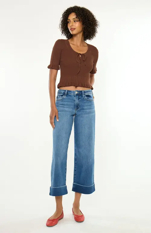 KANCAN Fig Essentials Mid Rise Crop Wide Jeans