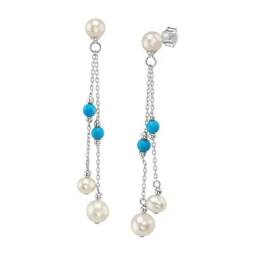 The Pearl Source Freshwater Pearl And Turquoise Drop Earrings - Sterling Silver