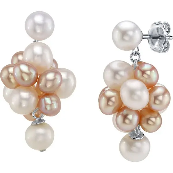 The Pearl Source Multicolor Freshwater Pearl Cluster Drop Earrings - Sterling Silver