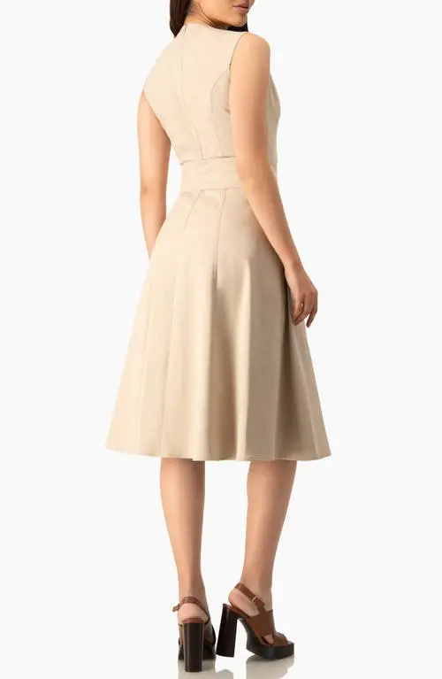 IVONNE Sleeveless Belted Split Neck A-line Midi Dress With Sash