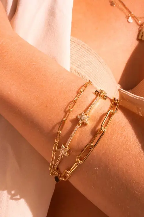 BEADS BY TARA Nova Star Bracelet With Cubic Zirconia In 14k Plate